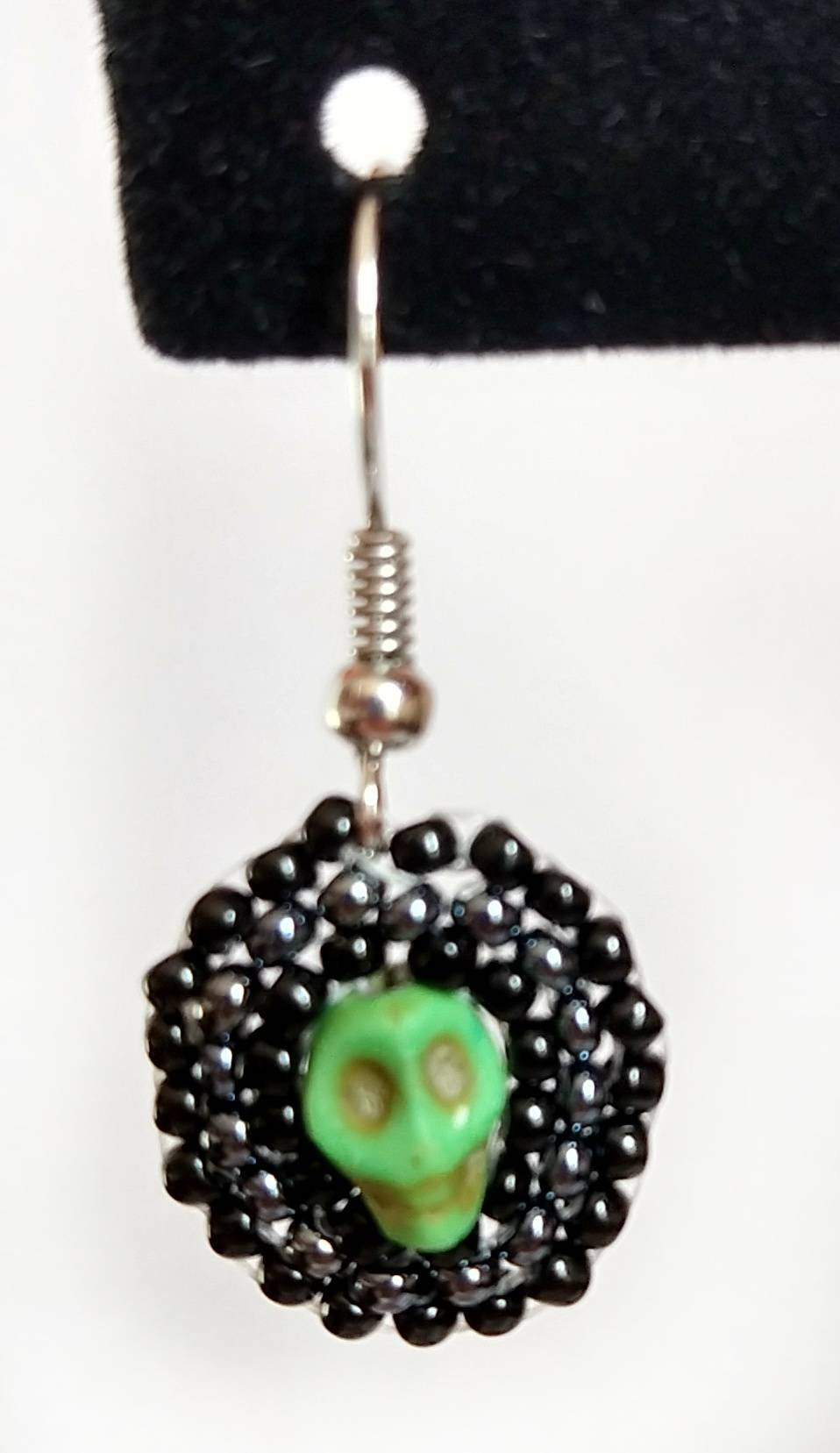 Beaded Skeleton Earrings Skull Earrings Green Skull Earrings Beaded ...