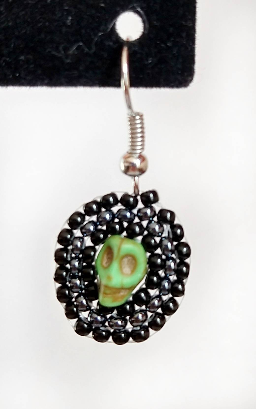 Beaded Skeleton Earrings Skull Earrings Green Skull Earrings Beaded ...