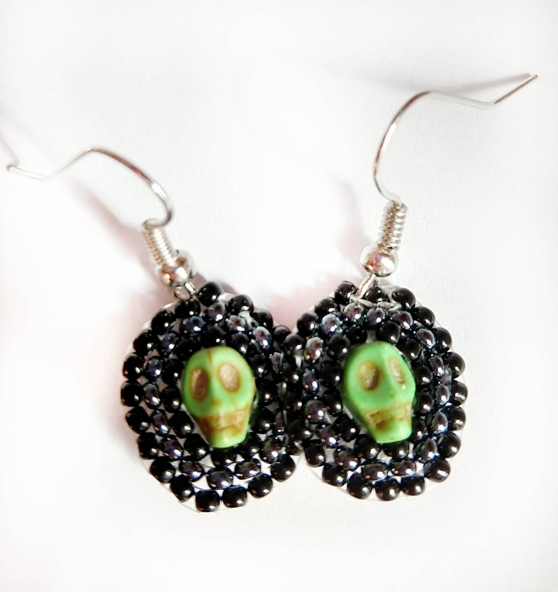 Beaded Skeleton Earrings Skull Earrings Green Skull Earrings Beaded ...